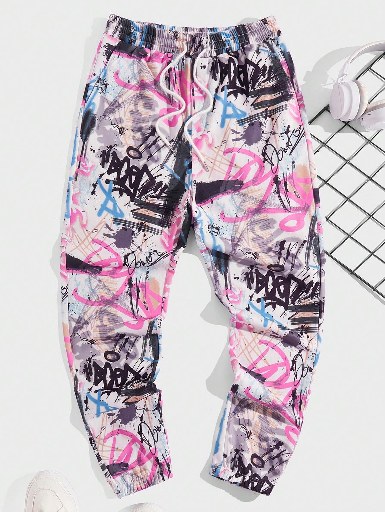 WDIRARA Men's Graphic Print Drawstring Waist Sweatpants Workout Joggers with Pocket Multicolor Camo S