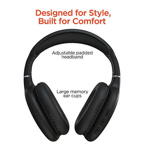 HyperGear Vibe Wireless Bluetooth Headphones with Mic, Noise Isolating Fit, Memory Foam Ear Cup & Quick paring for Travel, Home Office, Online (Black)