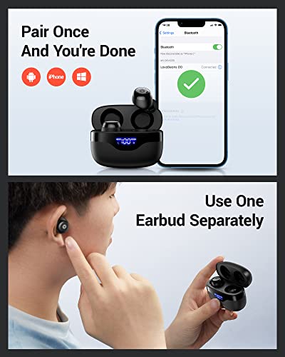 Wireless Earbuds, LavaBeans True Bluetooth In-ear Headphones 35H Playback with Power Display, IPX 8 Waterproof Touch Control Stereo Sound Earphone for Home Work Sports compatible with iPhone & Android