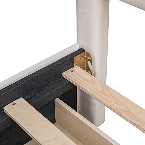 HAUSHECK Upholstered Platform Bed Queen Size, Bed Frame with 4 Drawers, Headboard and Footboard, Velvet Fabric, Wooden Slats Support, No Box Spring Needed, Queen Bed Frames for Teens & Adults