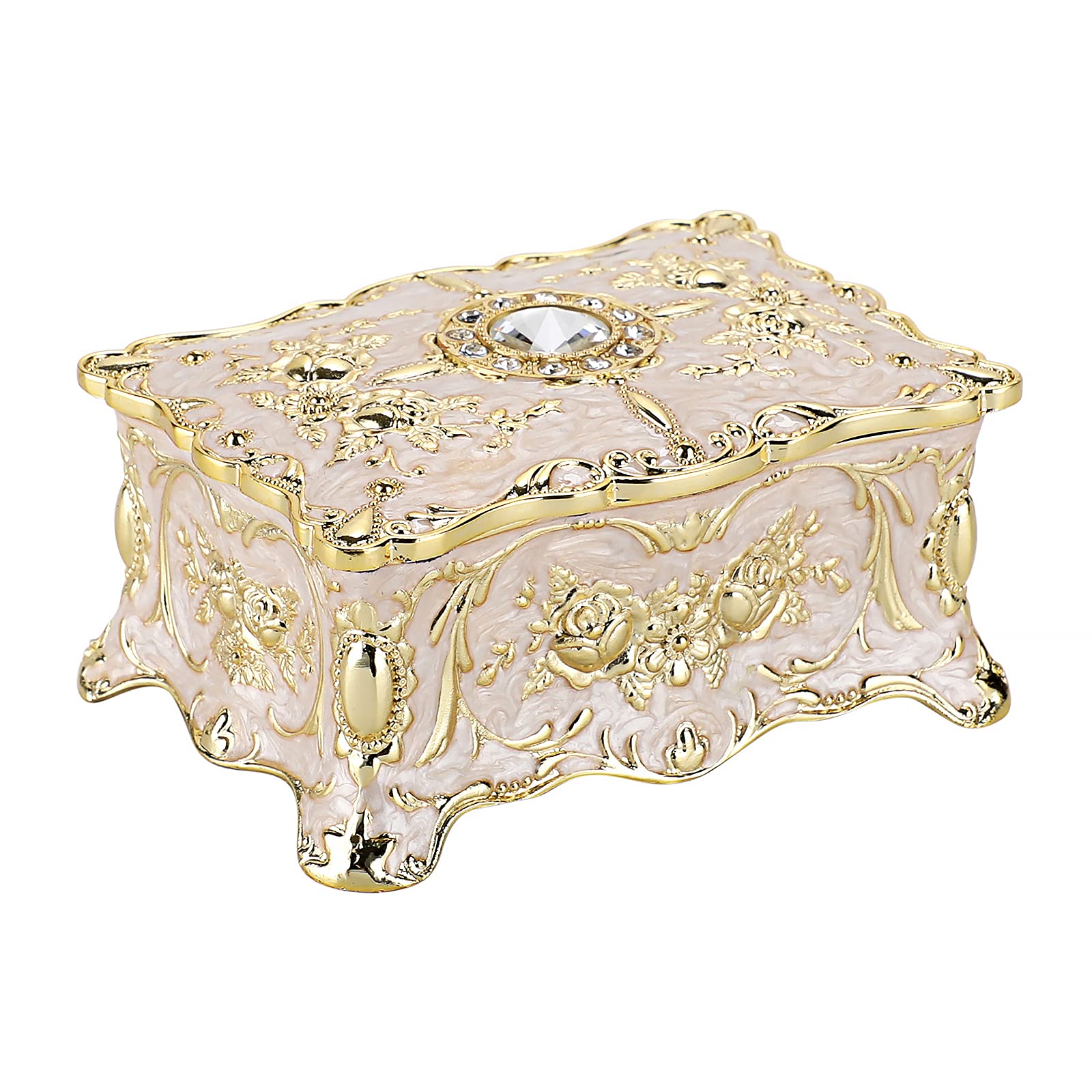 Hipiwe Vintage Jewelry Box, Small Enameled Trinket Box Organizer Rectangular Treasure Chest Box Jewelry Decorative box Keepsake Gift Box Case for Women Girls,3.7x 2.7x 2 inch