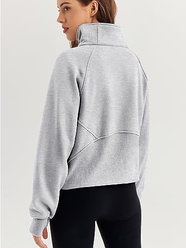 WYNNQUE Womens Quarter Zipper Pullover Oversized Sweatshirts Cropped Fleece Half Zip Hoodies Fall Clothes Sweaters Thumb Hole Grey S