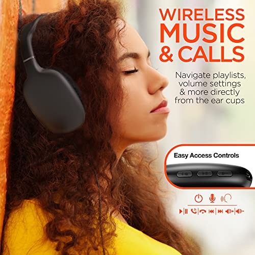 HyperGear Vibe Wireless Bluetooth Headphones with Mic, Noise Isolating Fit, Memory Foam Ear Cup & Quick paring for Travel, Home Office, Online (Black)