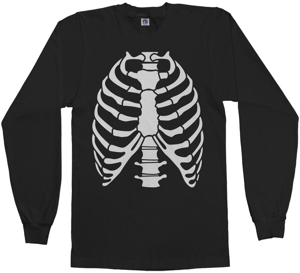 Threadrock Men's Skeleton Rib Cage Halloween Costume Long Sleeve T-Shirt XL Black