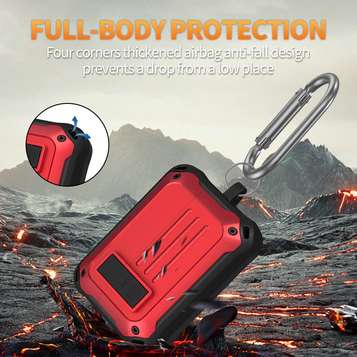 AIBEAMER Case for Sony WF-1000XM4 (2021), Secure Lock Cases Compatible with XM4 Protective Cover with Carabiner (Red)
