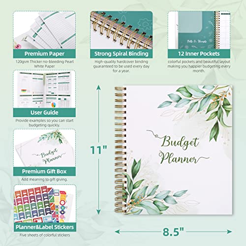 SOLIGT 8.5 x 11 inches Large Budget Planner and Monthly Bill Organizer – Premium Hardcover Budget Book with 12 Pockets – Monthly Budget Planner for Savings, Debt, Expense Tracking – Budget Tracker with Stickers