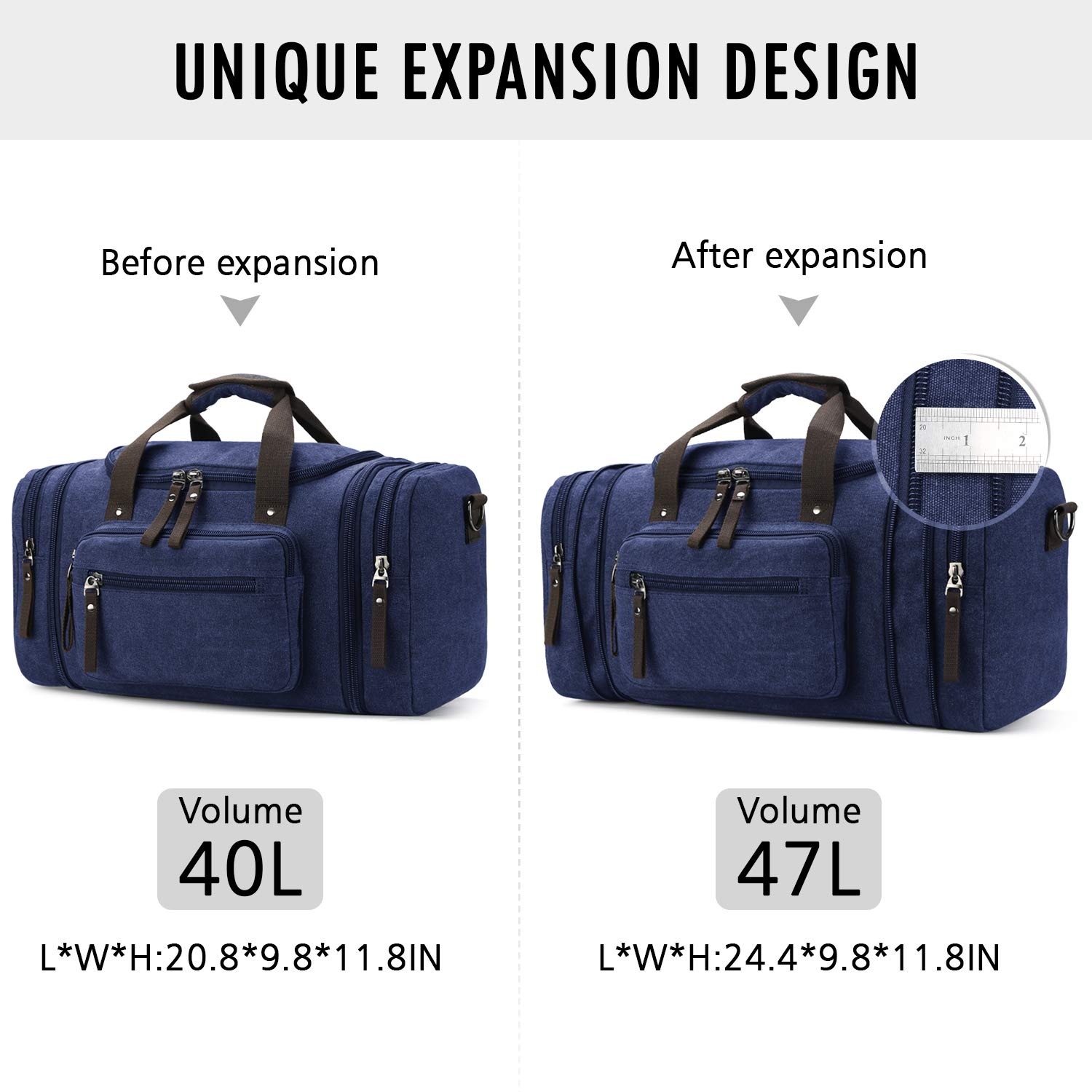 Toupons Canvas Duffel Bag Travel Bag for Men Overnight Bag Weekender Duffle Bag (Blue)