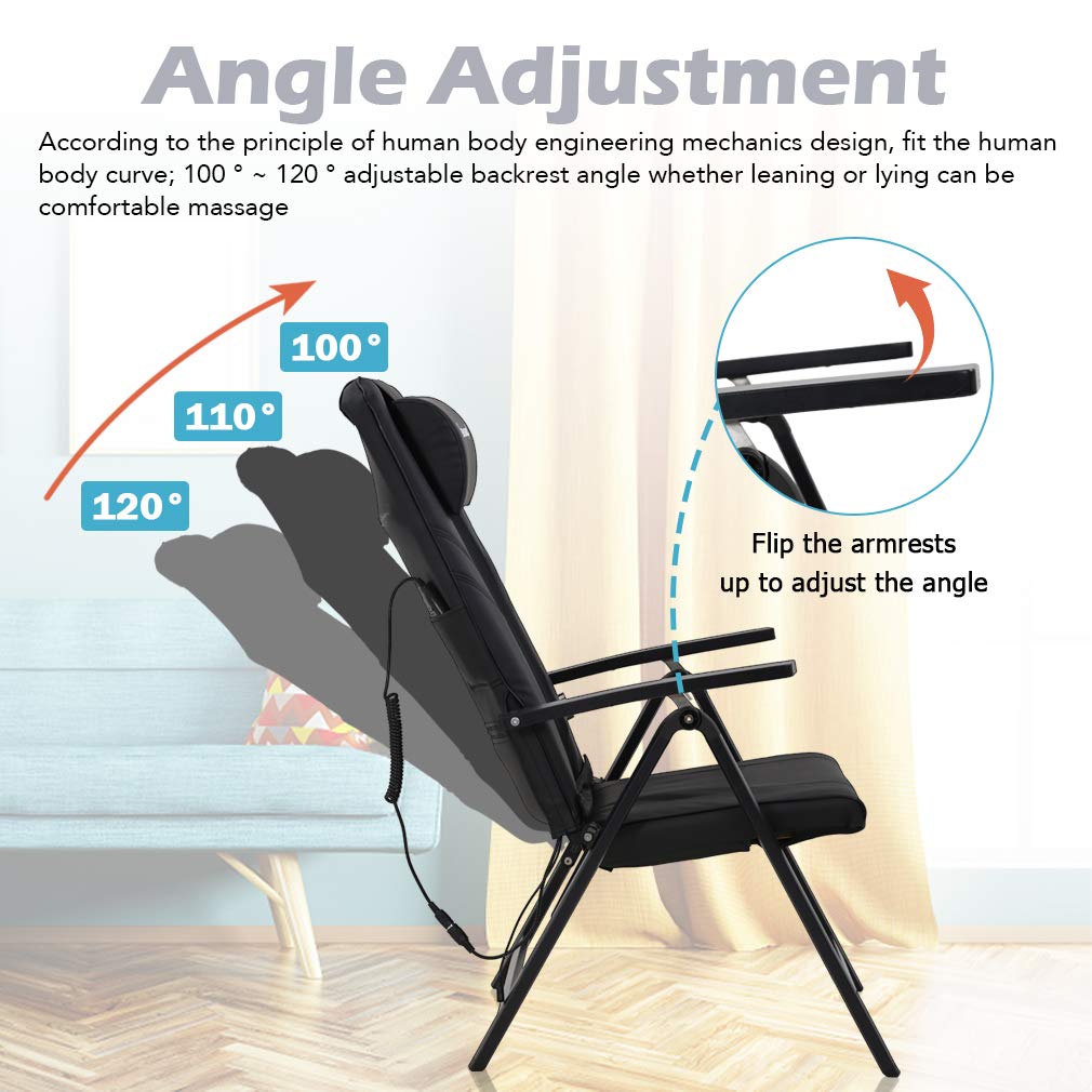 Folding Shiatsu Massage Chair Recliner Chair with Adjustable Backrest and Back Heating Portable Living Room Chair Accent Full Back Electric Full Back Massage Best Gift for Home Office ,Black