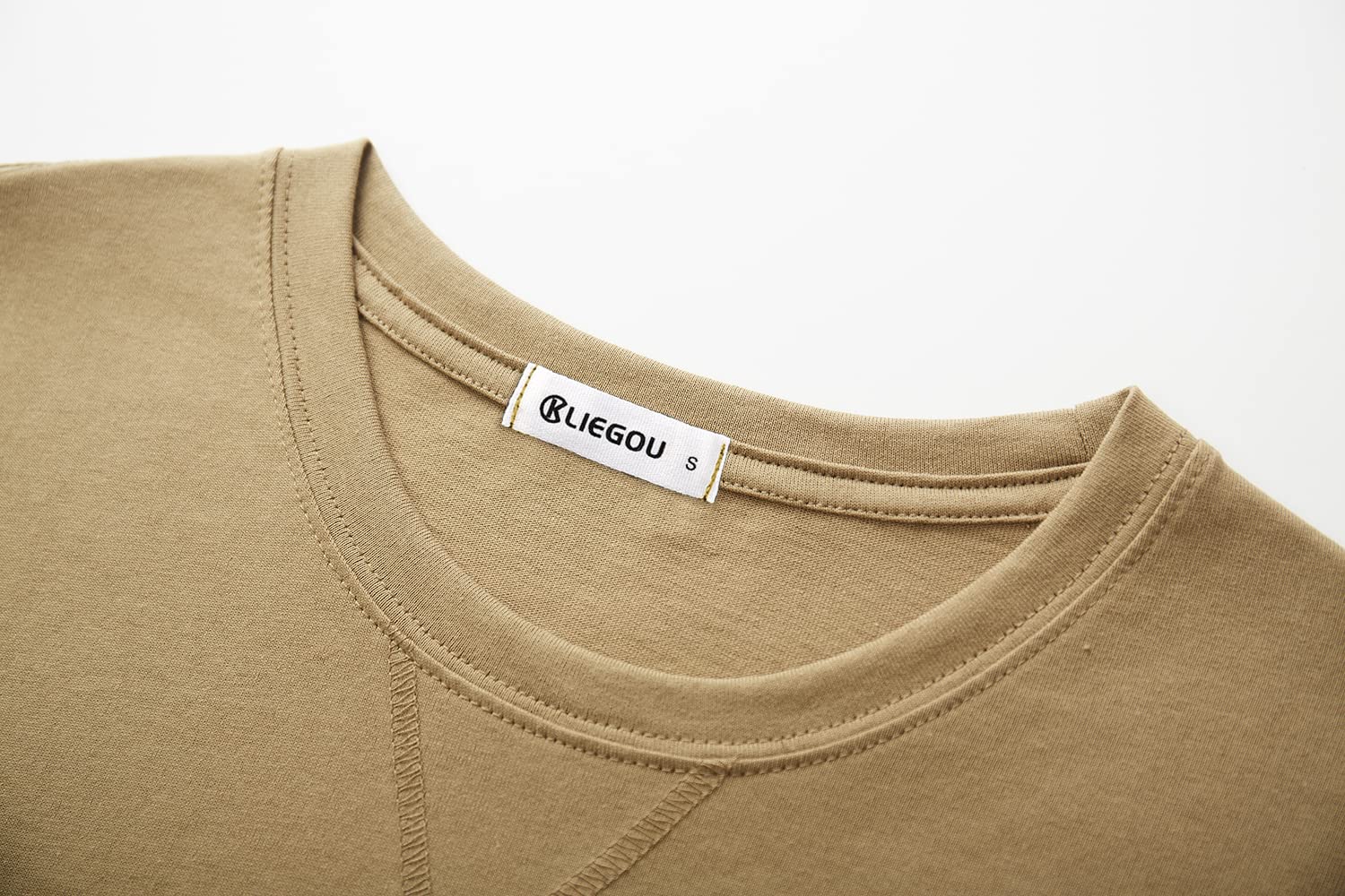 KLIEGOU Mens 100% Cotton Hipster Hip Hop Longline Crewneck T-Shirt Khaki M(66)