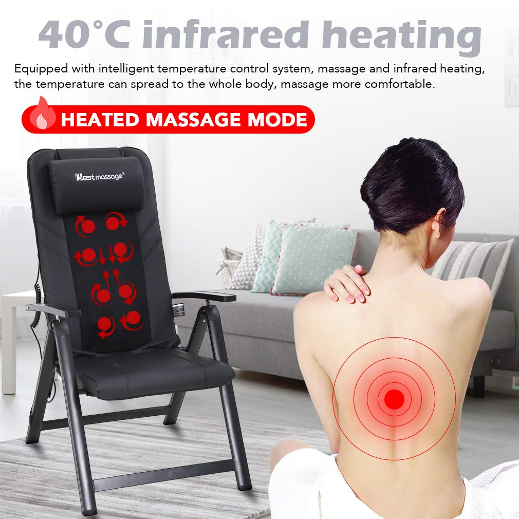 Folding Shiatsu Massage Chair Recliner Chair with Adjustable Backrest and Back Heating Portable Living Room Chair Accent Full Back Electric Full Back Massage Best Gift for Home Office ,Black