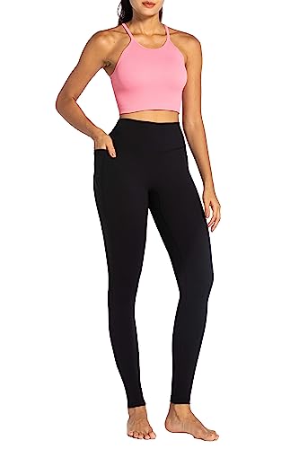 Sunzfly Invisible Butt Scrunch Workout Leggings with Pockets for Women, No Front Seam Gym Yoga Pants with Tummy Control Solid Black