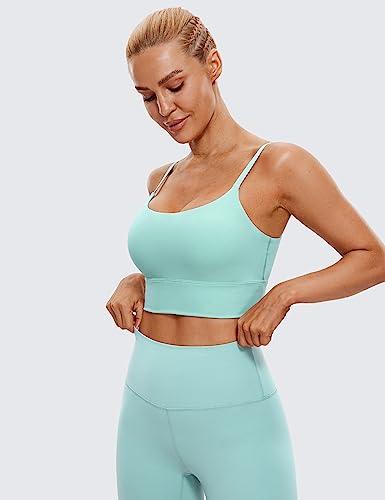 CRZ YOGA Adjustable Longline Sports Bra for Women - V Back Wireless Workout Padded Yoga Camisole Cropped Tank Tops Oasis Medium