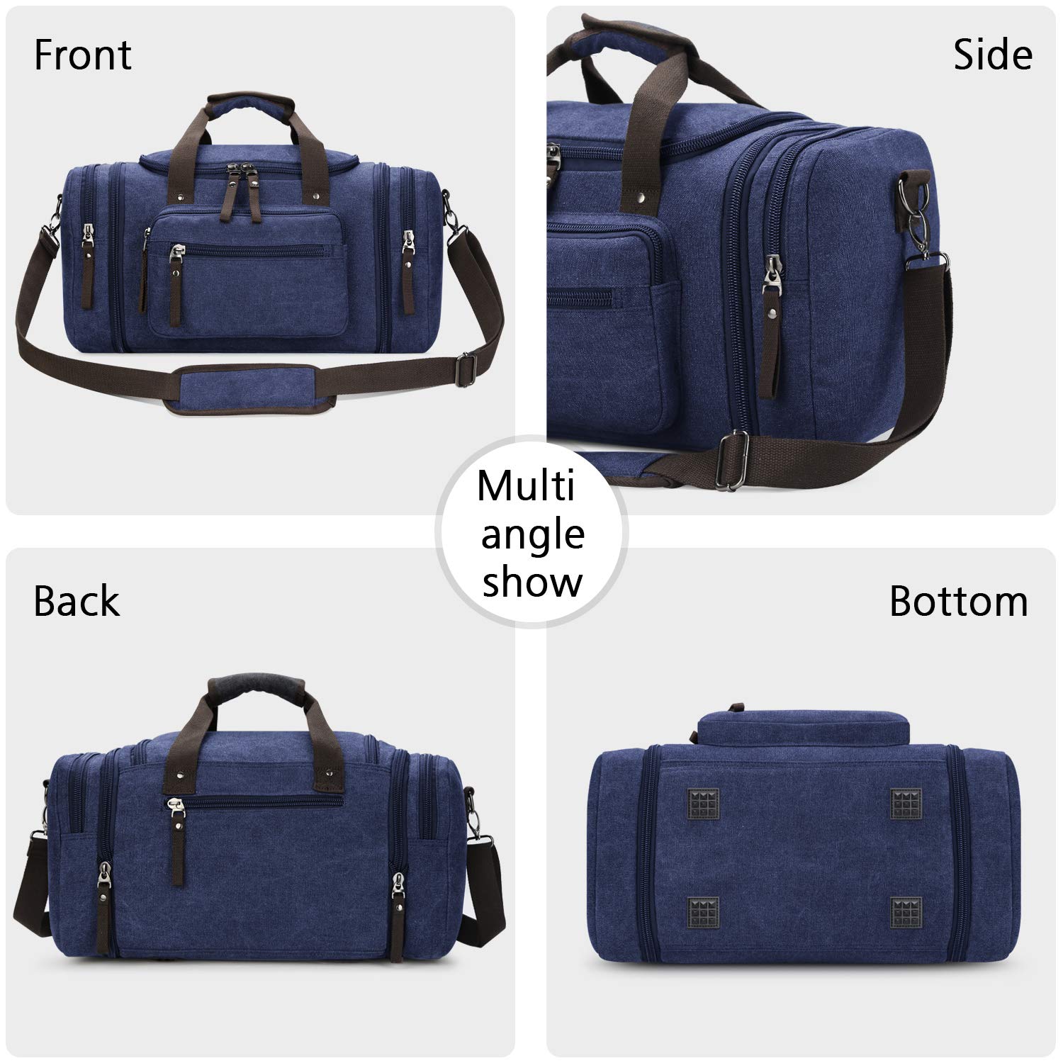 Toupons Canvas Duffel Bag Travel Bag for Men Overnight Bag Weekender Duffle Bag (Blue)
