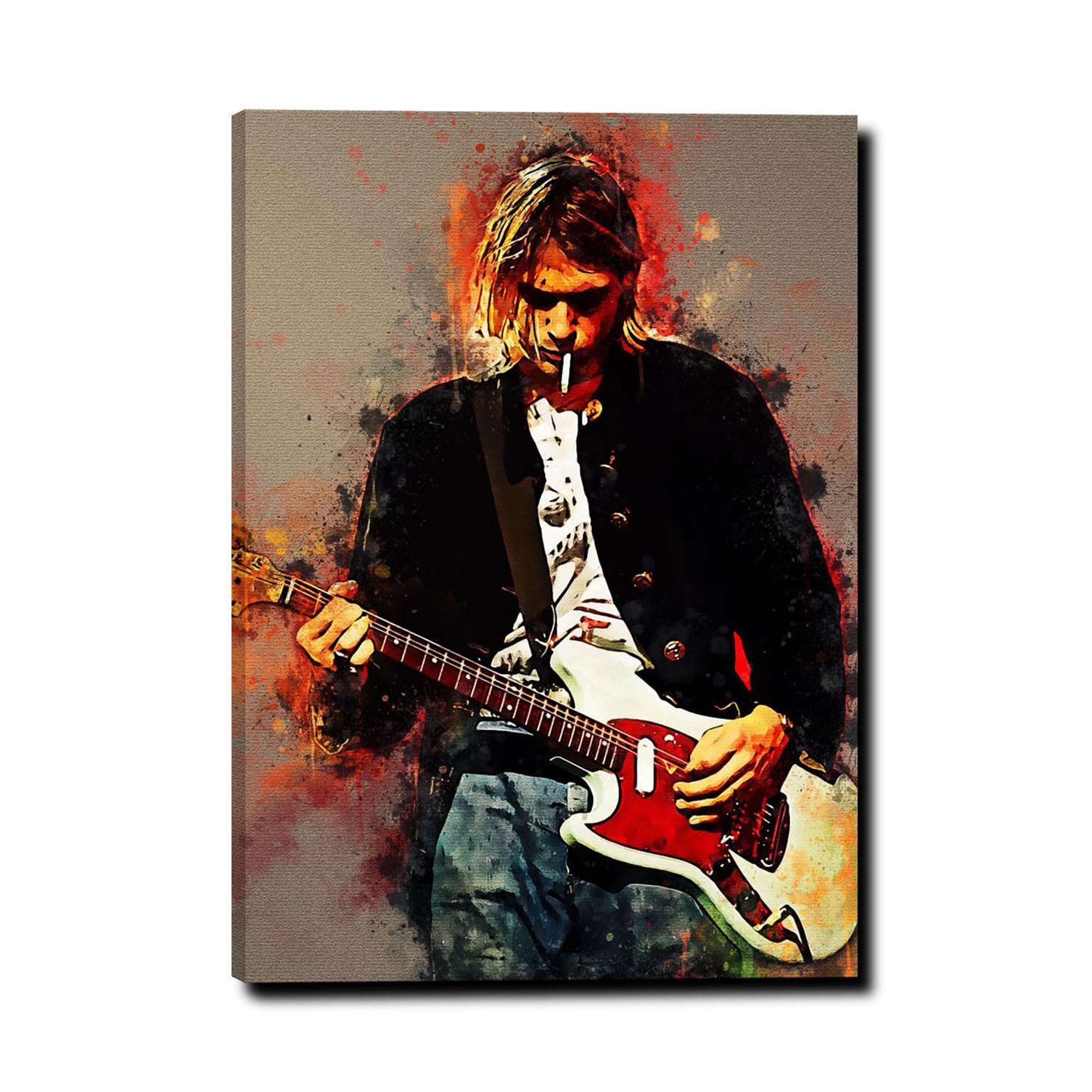 Art Poster Kurt Cobain Canvas Wall Decor for Living Room and Bedroom Garage Wall Bar Cafe Modern Home Framed or Unframed (12in*18in,Unframe)