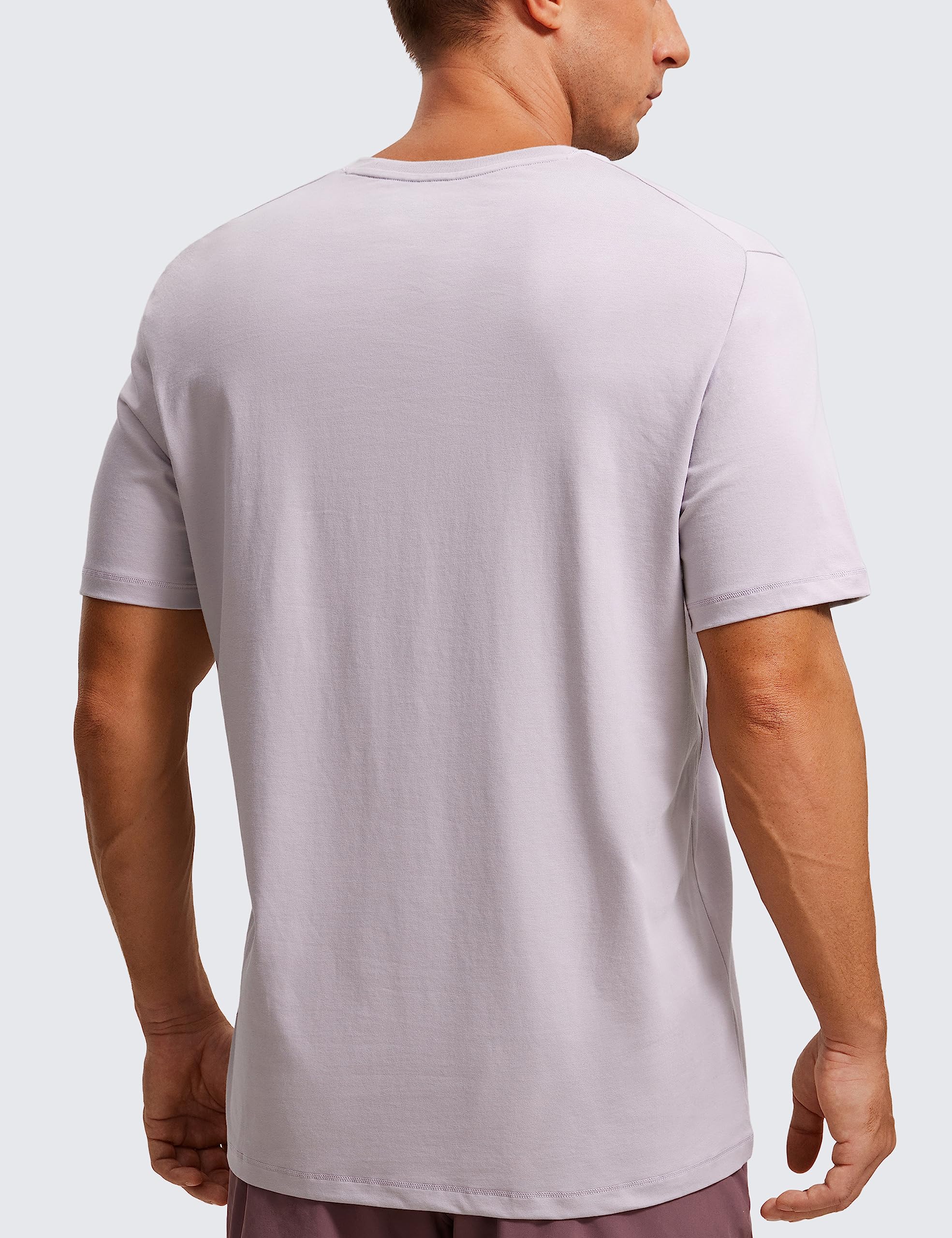 CRZ YOGA Men's Cotton Polyester Short Sleeve T-Shirt Classic Fit Casual Workout Tops Soft Premium Tee Iced Iris X-Large