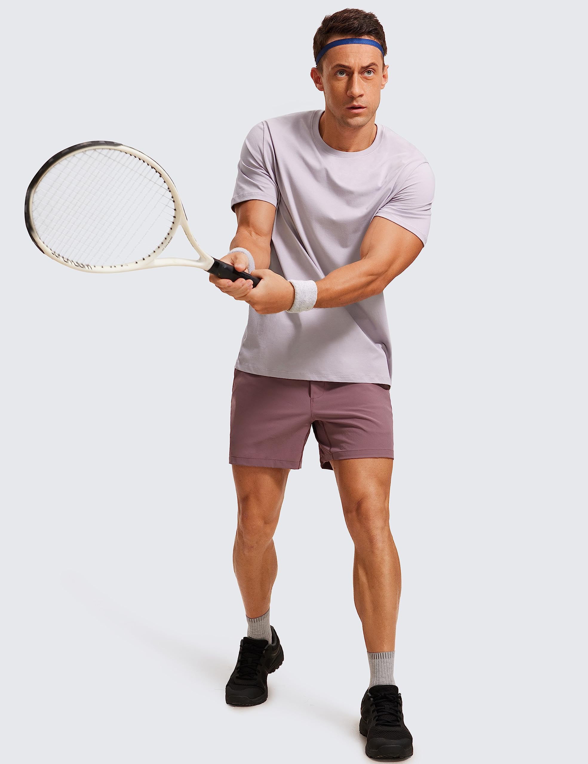 CRZ YOGA Men's Cotton Polyester Short Sleeve T-Shirt Classic Fit Casual Workout Tops Soft Premium Tee Iced Iris X-Large