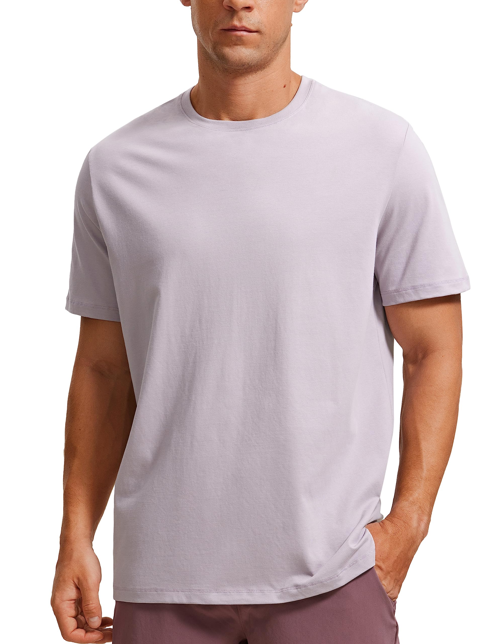 CRZ YOGA Men's Cotton Polyester Short Sleeve T-Shirt Classic Fit Casual Workout Tops Soft Premium Tee Iced Iris X-Large