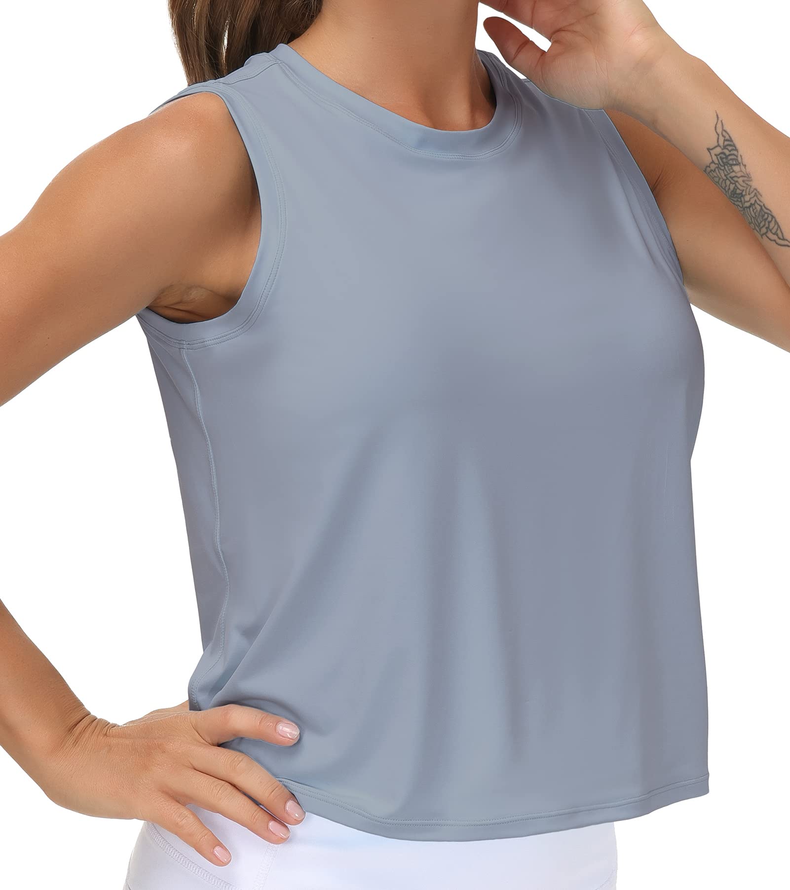 Ice Silk Workout Tops for Women Quick Dry Muscle Gym Running Shirts Sleeveless Flowy Yoga Tank Tops (Blue, Medium)