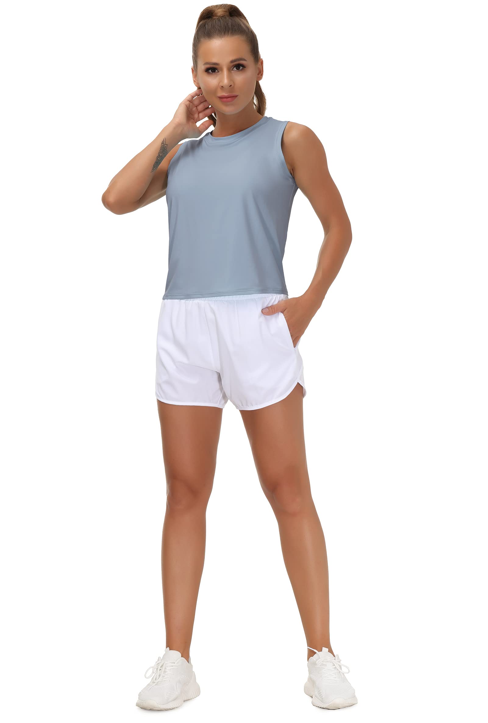 Ice Silk Workout Tops for Women Quick Dry Muscle Gym Running Shirts Sleeveless Flowy Yoga Tank Tops (Blue, Medium)