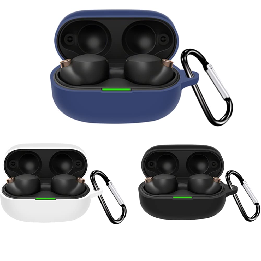 Cover Case for Sony WF-1000XM4 Earbud, Soft Silicon Colorful Sony WF-1000XM4 Case Wireless Earbuds Protective Cover with Keychain [3 Pack] (Black + Blue + White)