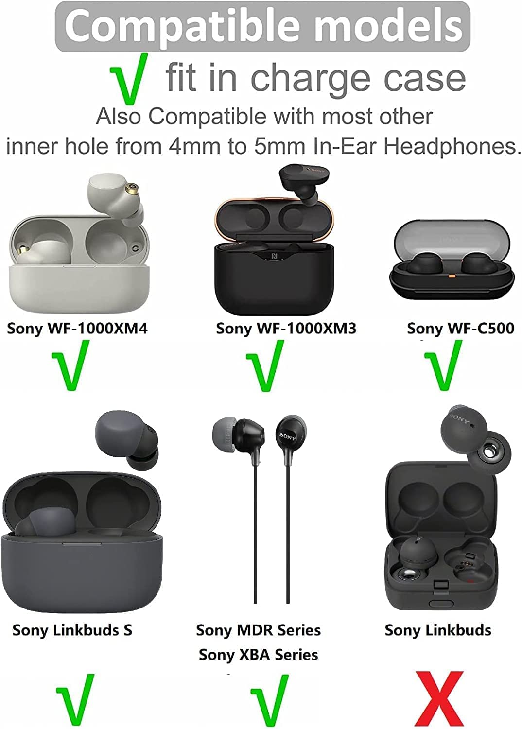 JNSA Replacement for Sony WF-1000XM4 WF-XB700 Memory Foam Ear Tips Noise Canceling Foam Eartips Ear Cap Ear Tip L Size 3 Pairs, [Fit in Case], Silver,Large Size (FoamXM4S3PL)