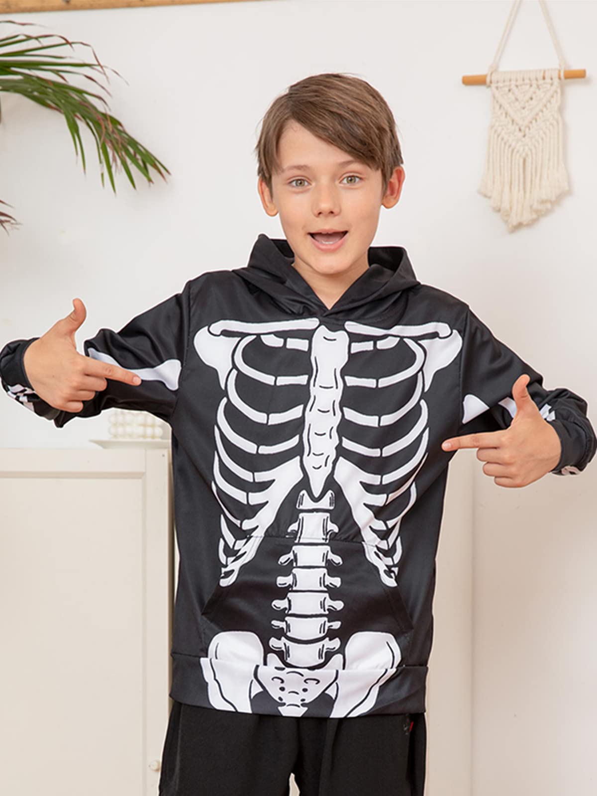 Lovekider Halloween Hoodies for Boys Girls 11-13 Years Old Scary Hooded Pullover 3D Skeleton Sweatshirts without Fleece