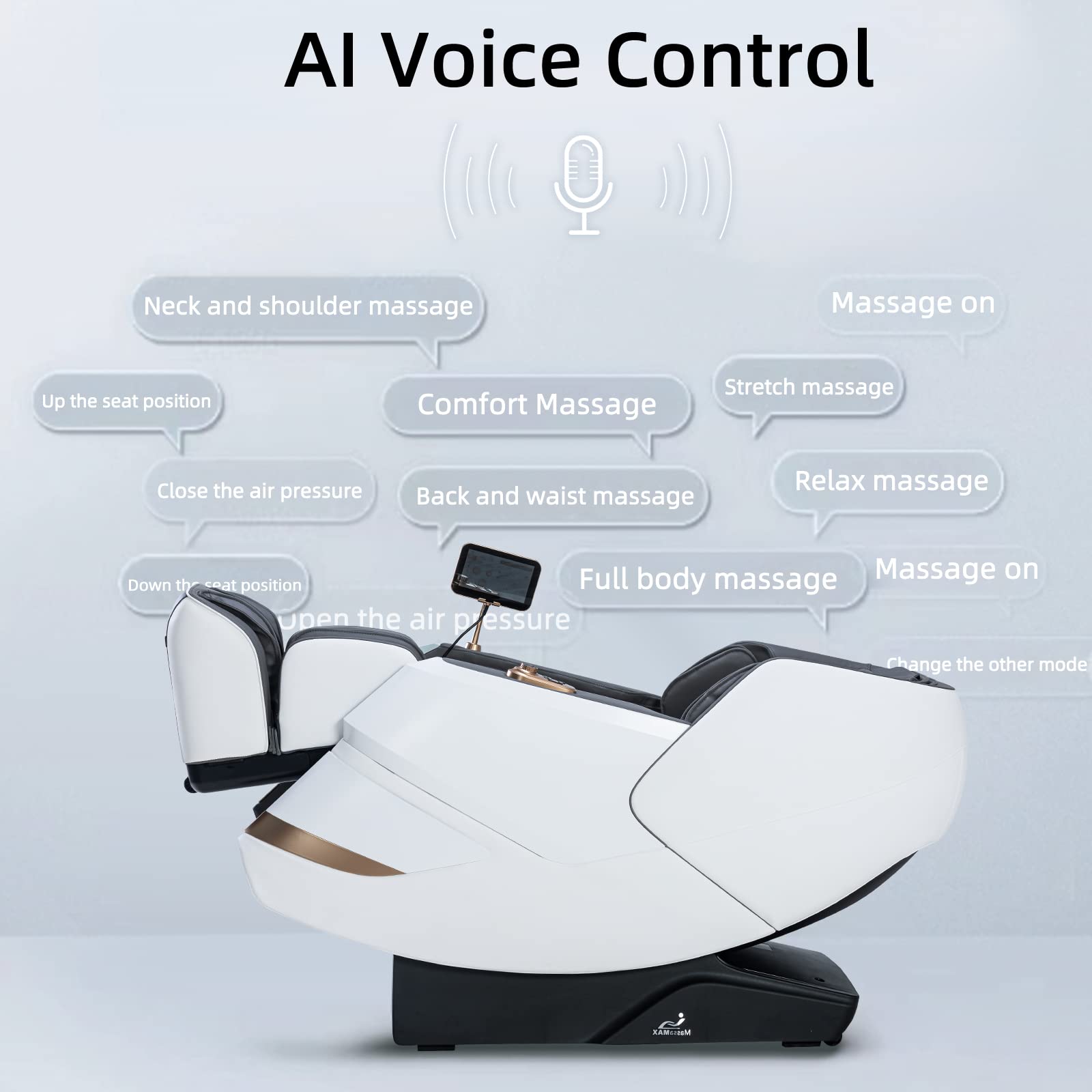 MassaMAX 4D Massage Chair, Full Body Recliner with Zero Gravity, Electric Extendable Footrest, Deep Yoga Stretch, AI Voice Control, Automatic Body Scan, Foot Rollers, and Heat (MT339-Space White)