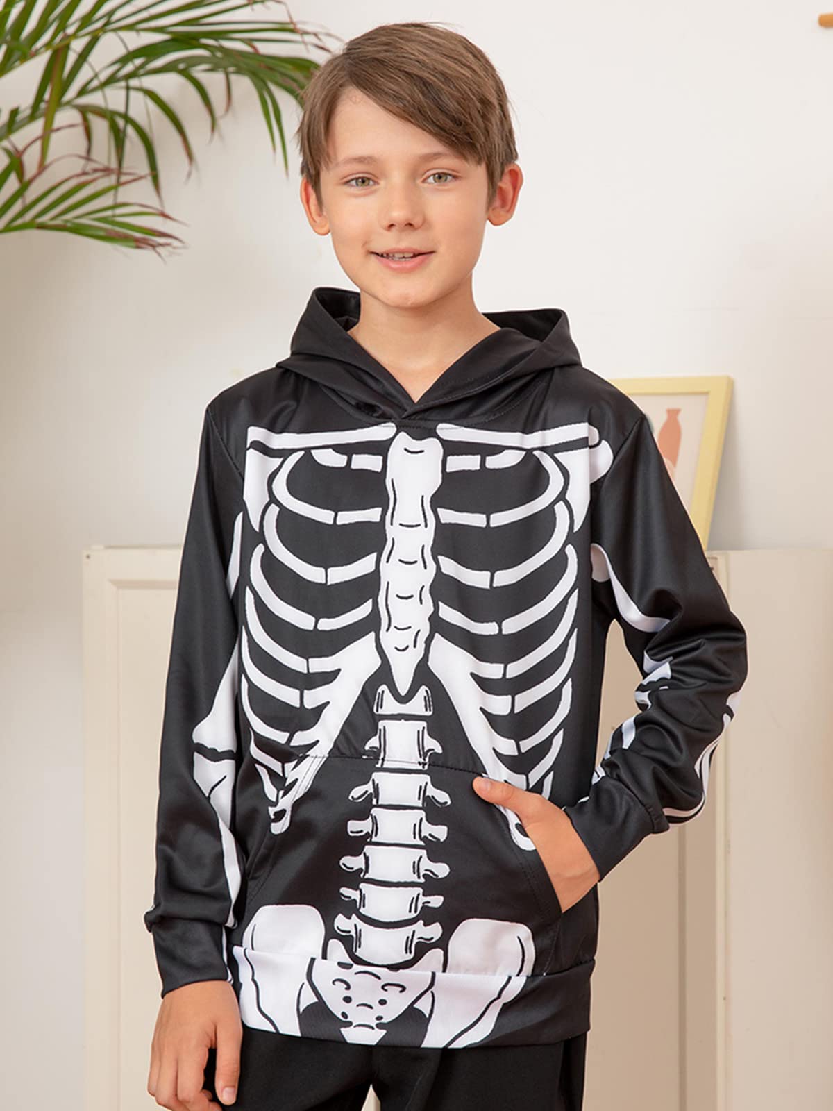 Lovekider Halloween Hoodies for Boys Girls 11-13 Years Old Scary Hooded Pullover 3D Skeleton Sweatshirts without Fleece