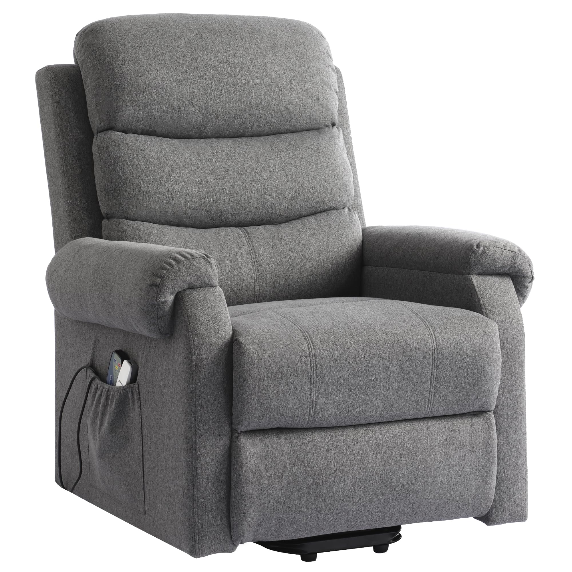 URRED Power Lift Recliner Chair Sofa with Vibration Massage and Lumbar Heat, Designed for Elderly, Infinite Positions, Lumbar Pillow, Side Pockets, USB Ports (Gray)