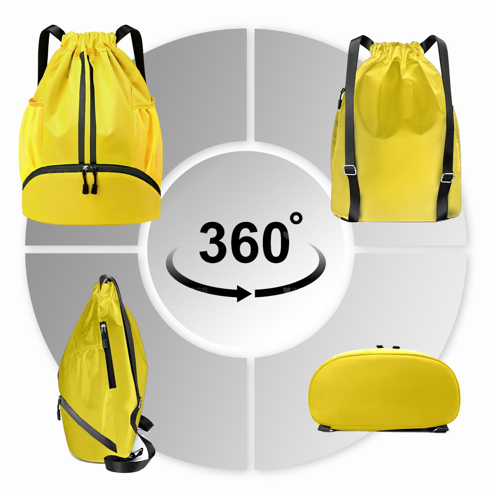 Hoedia Sports Drawstring Backpack - String Swim Gym Bag with Shoes Compartment and Wet Proof Pocket for Women/Men (Yellow)