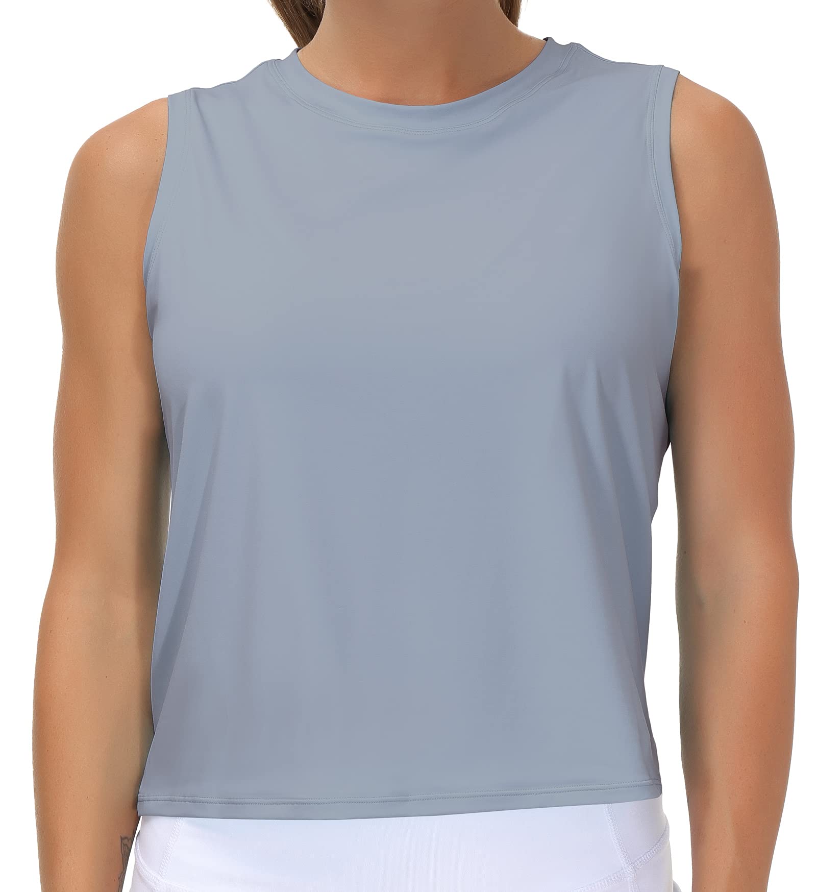 Ice Silk Workout Tops for Women Quick Dry Muscle Gym Running Shirts Sleeveless Flowy Yoga Tank Tops (Blue, Medium)