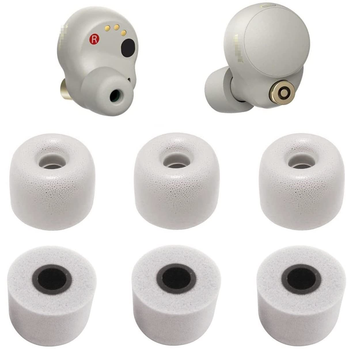 JNSA Replacement for Sony WF-1000XM4 WF-XB700 Memory Foam Ear Tips Noise Canceling Foam Eartips Ear Cap Ear Tip L Size 3 Pairs, [Fit in Case], Silver,Large Size (FoamXM4S3PL)