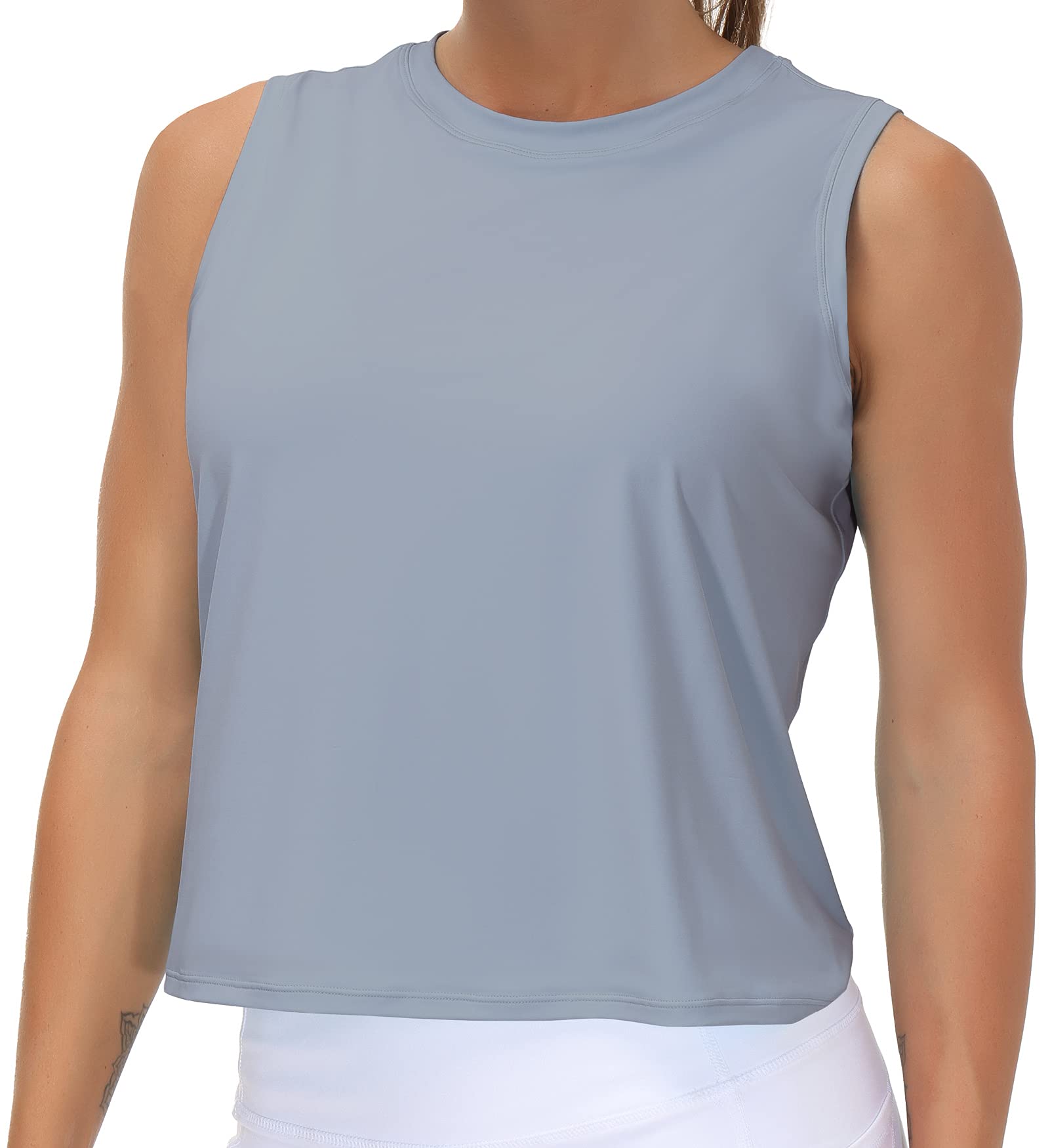 Ice Silk Workout Tops for Women Quick Dry Muscle Gym Running Shirts Sleeveless Flowy Yoga Tank Tops (Blue, Medium)