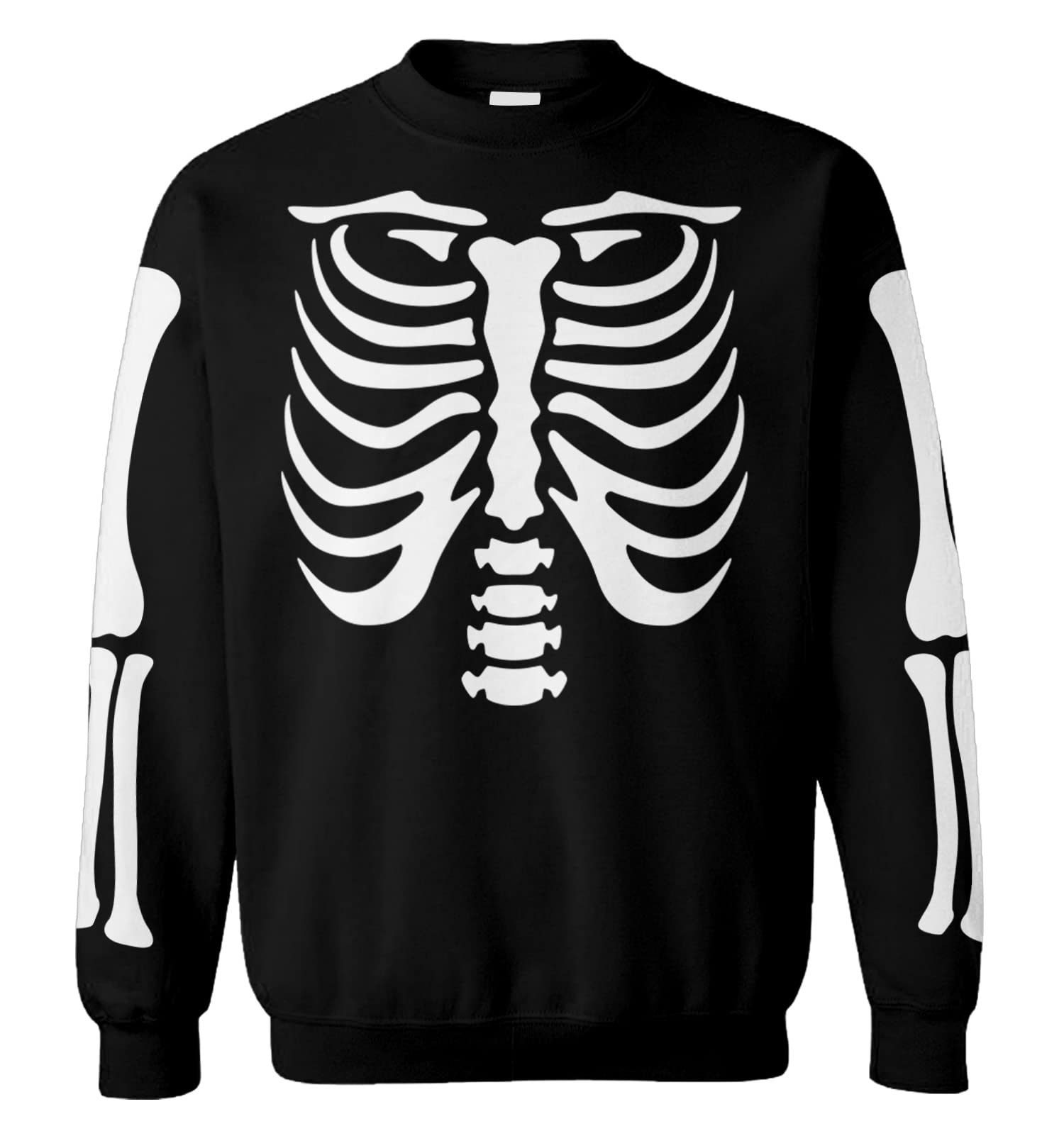 Tcombo Skeleton Outfit - Ribcage Bones Halloween Unisex Crewneck Sweatshirt (Black, Small)