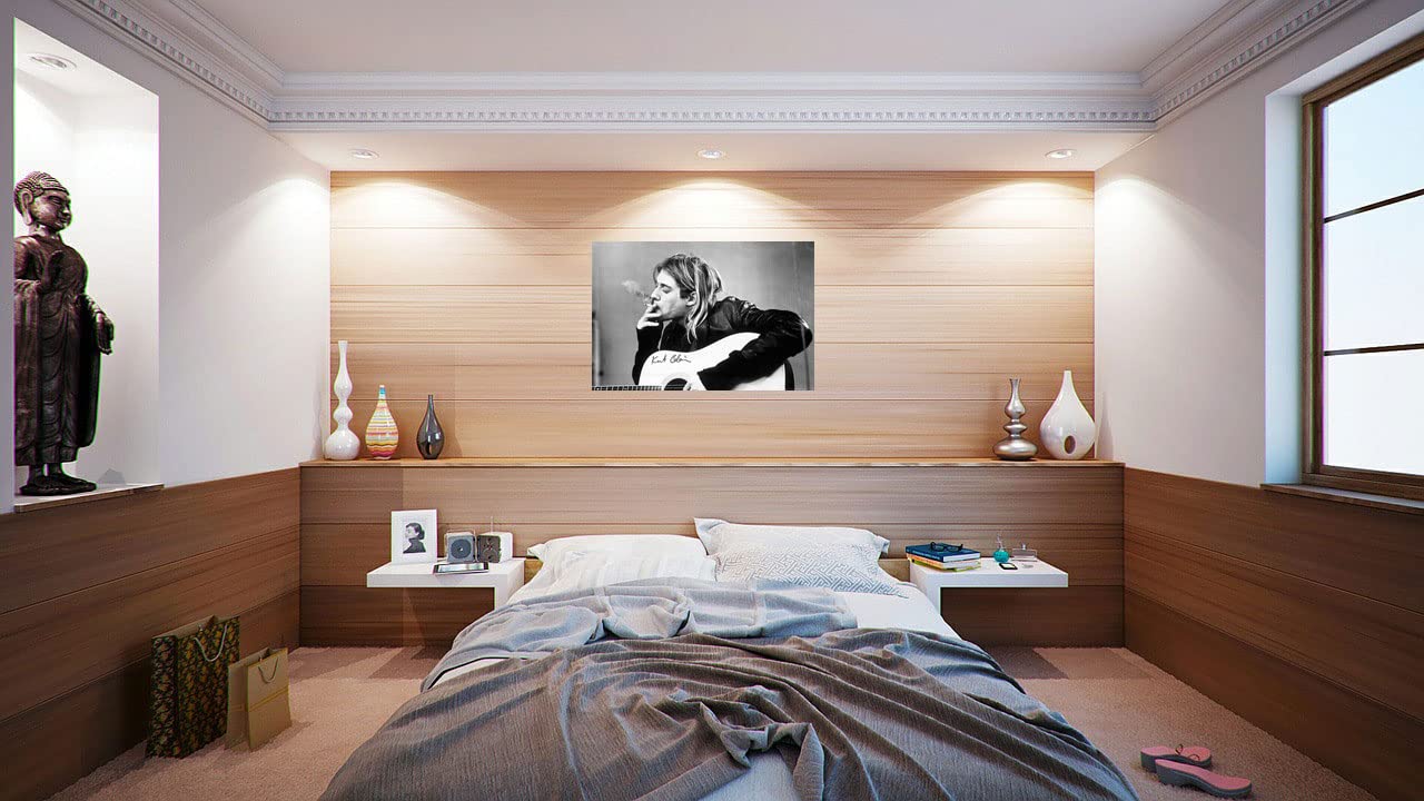 Kurt Cobain - Black & White Music Poster (Smoking With Signed Guitar) (Nirvana) (Size: 36" x 24") (Unframed)