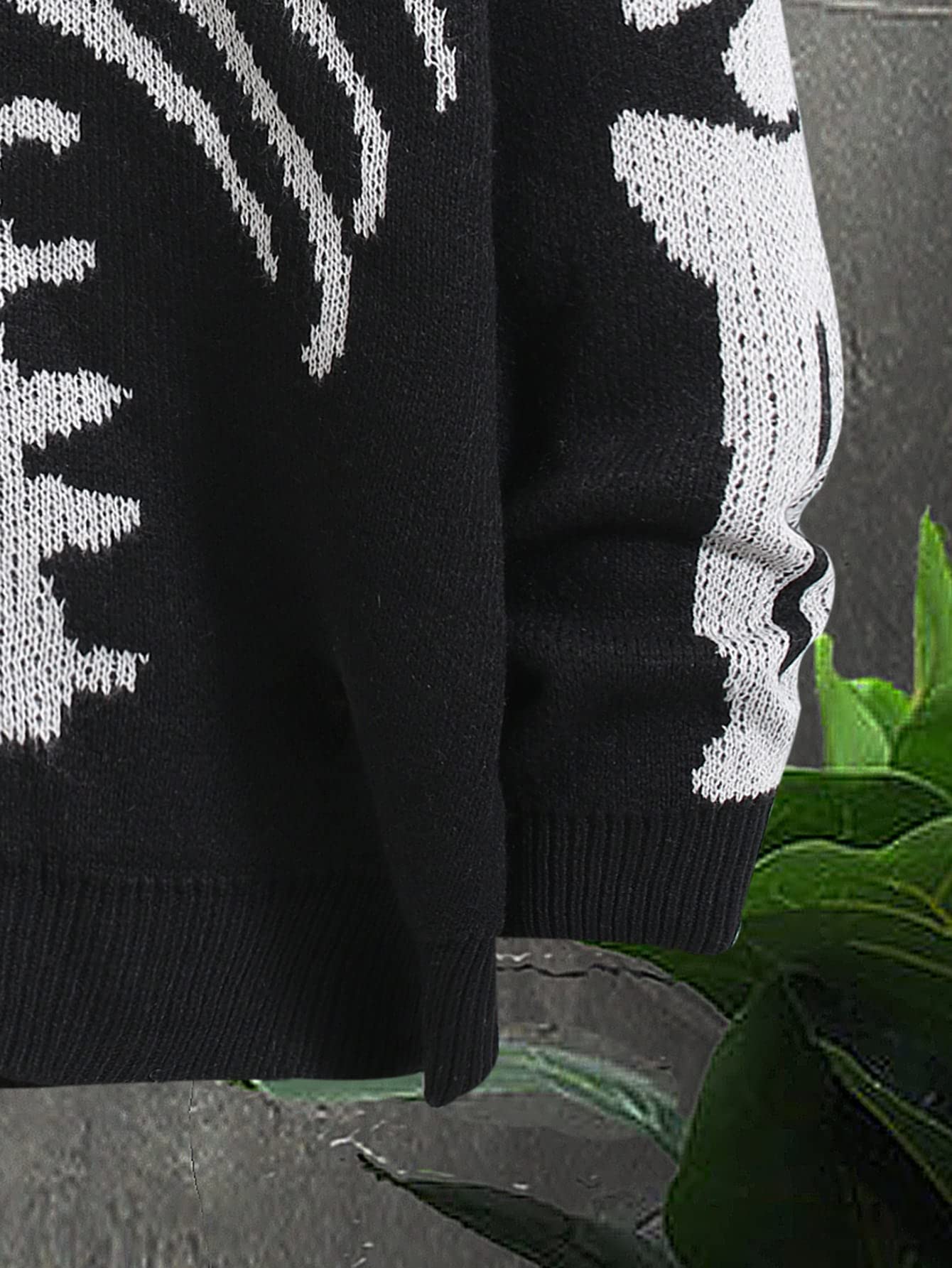 GORGLITTER Men's Skeleton Cardigan Sweater Y2K Long Sleeve Lightweight Open Front Sweater Black and White Large