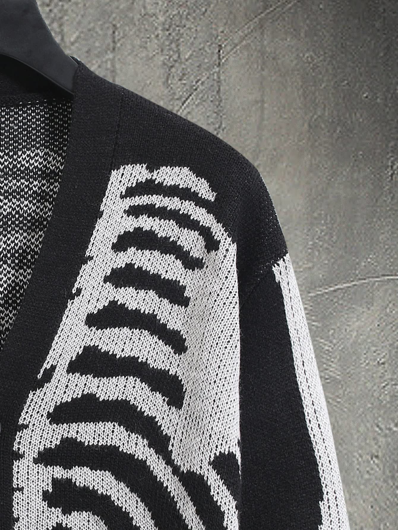 GORGLITTER Men's Skeleton Cardigan Sweater Y2K Long Sleeve Lightweight Open Front Sweater Black and White Large