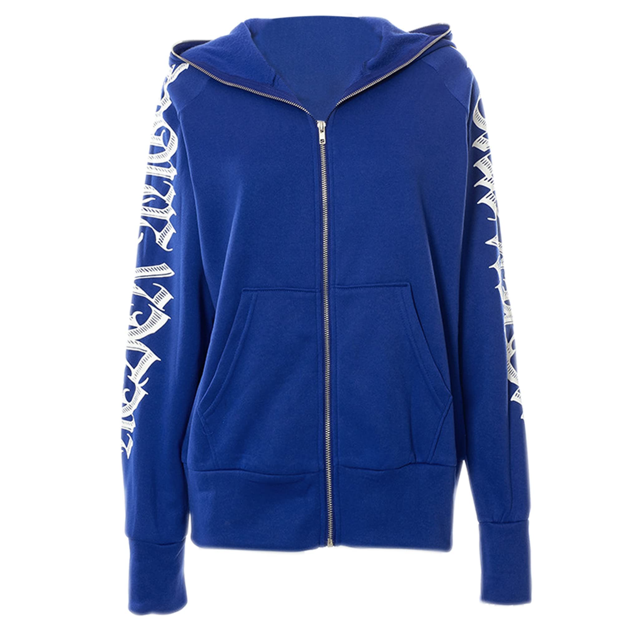 PLAYPUNK Women Zip Up Hoodie Y2k Letter Graphic Print Rhinestone Oversized Hoodies Gothic Jacket Vintage Streetwear (Blue, M)