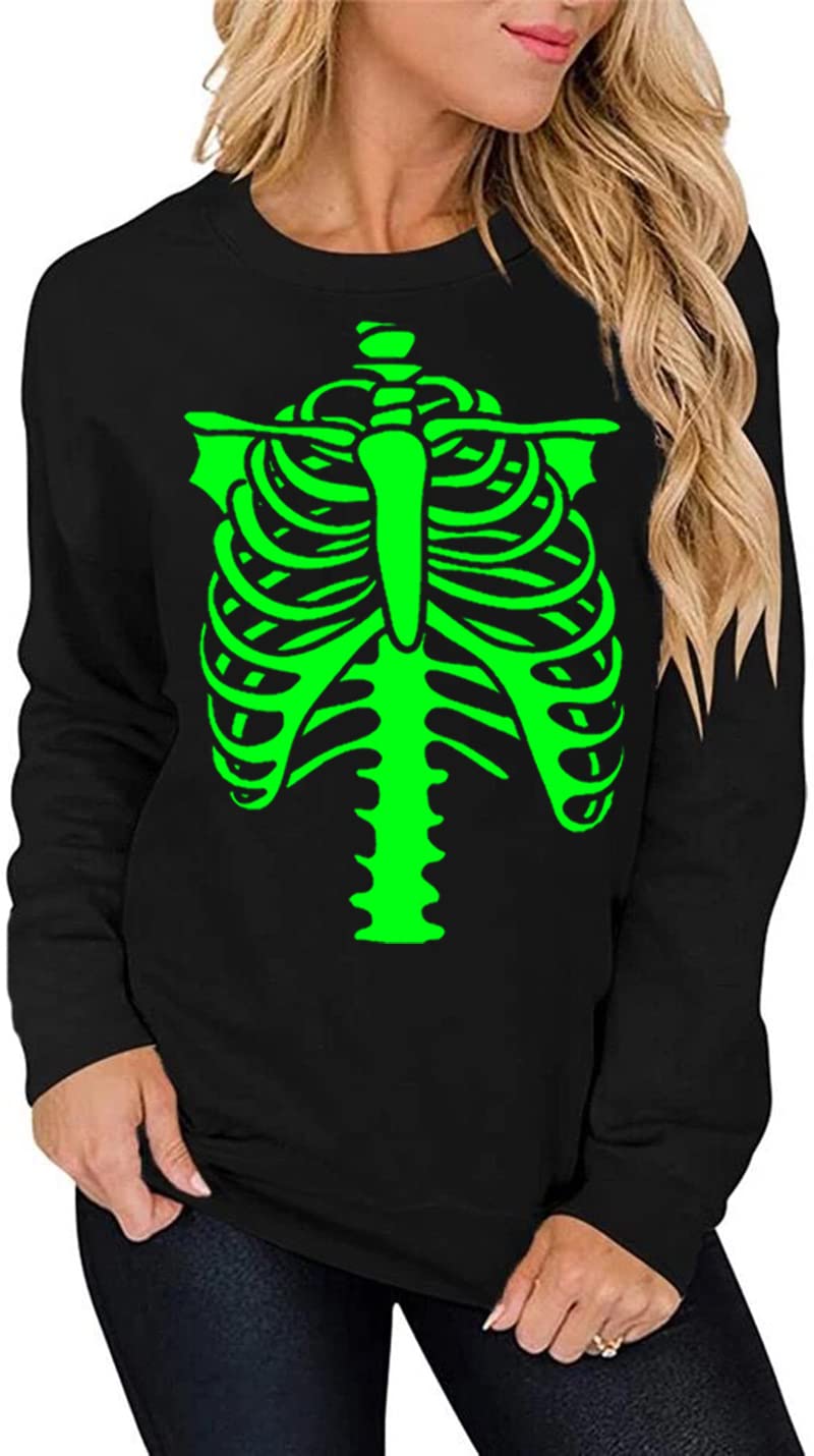 Women's Halloween Rock n Roll Skeleton Funny Long Sleeve Costume for Ladies Skeleton Glow in Dark(Dark-4218 XL)