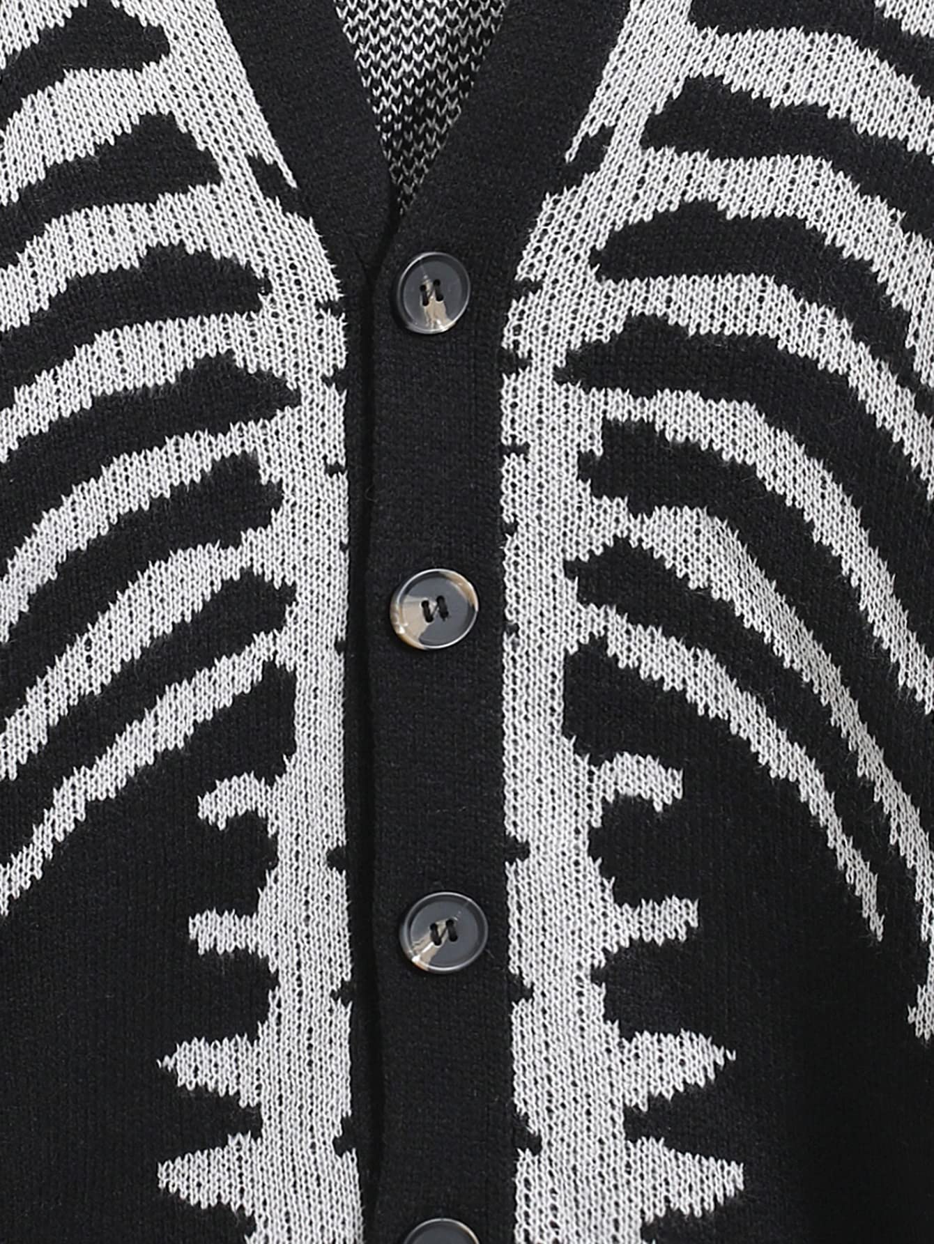 GORGLITTER Men's Skeleton Cardigan Sweater Y2K Long Sleeve Lightweight Open Front Sweater Black and White Large