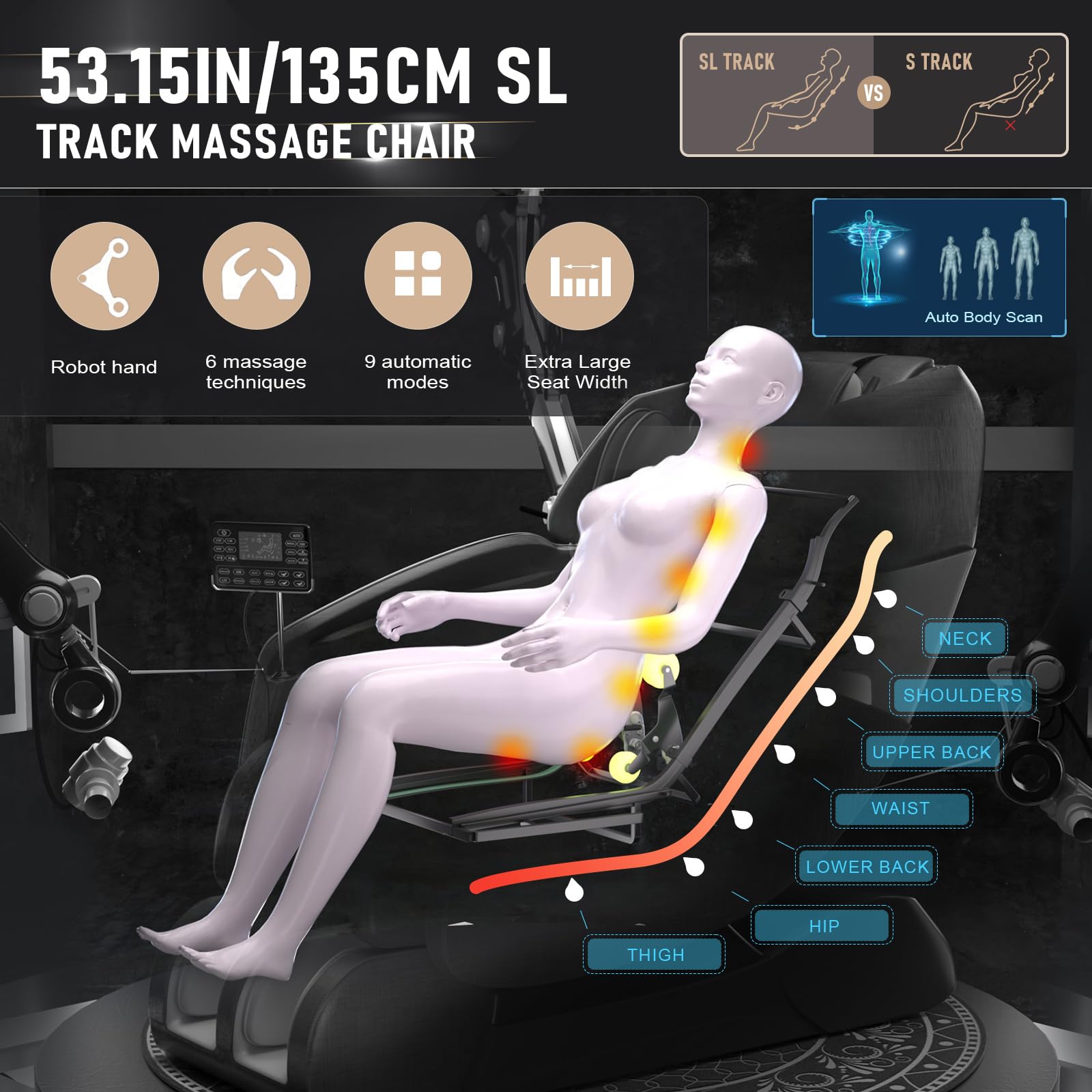 Notired Massage Chair Full Body, 4D SL-Track Zero Gravity Shiatsu Recliner with Mat, 9 Pre-Set Auto-Programmed, Body Scan, Airbag Massage