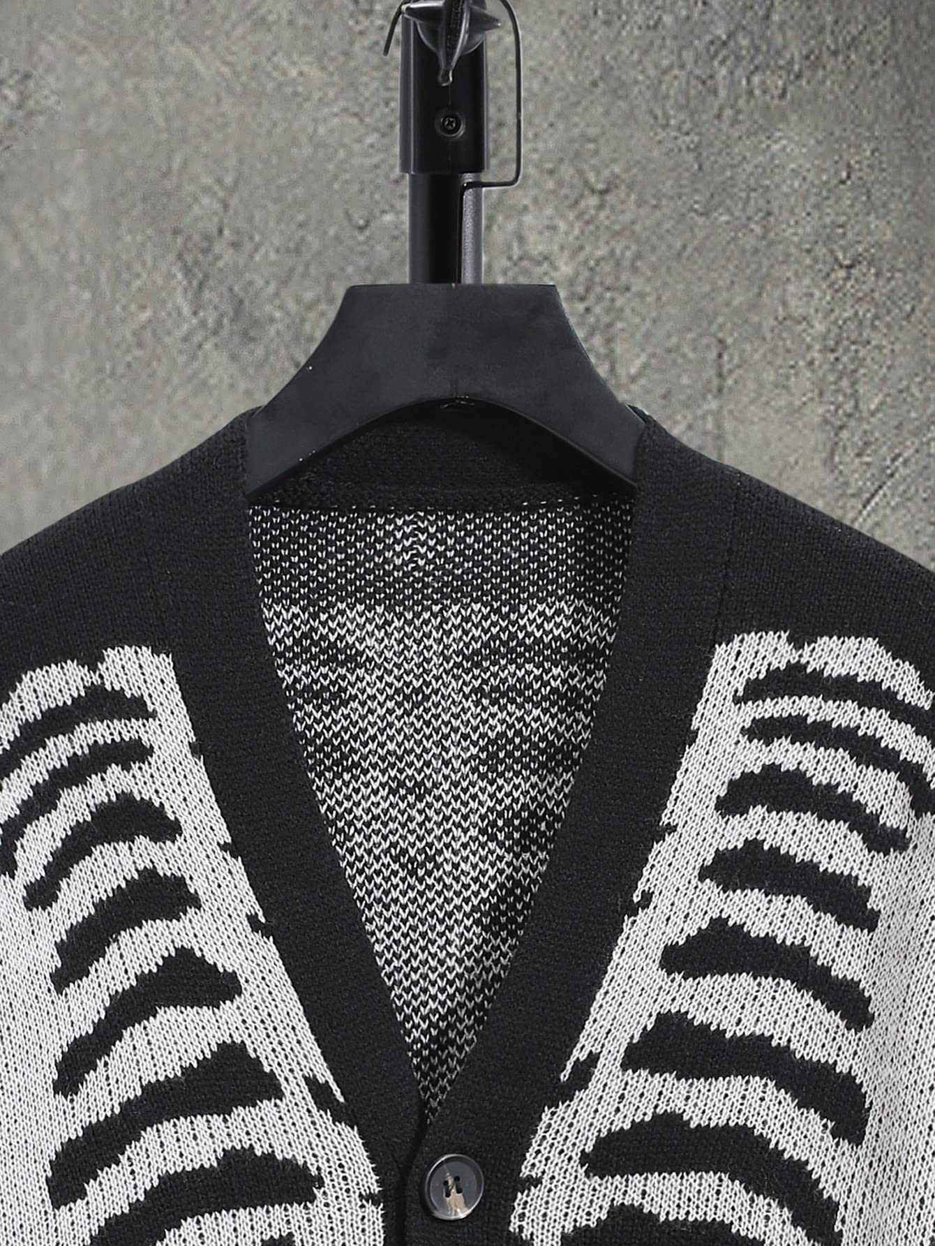 GORGLITTER Men's Skeleton Cardigan Sweater Y2K Long Sleeve Lightweight Open Front Sweater Black and White Large