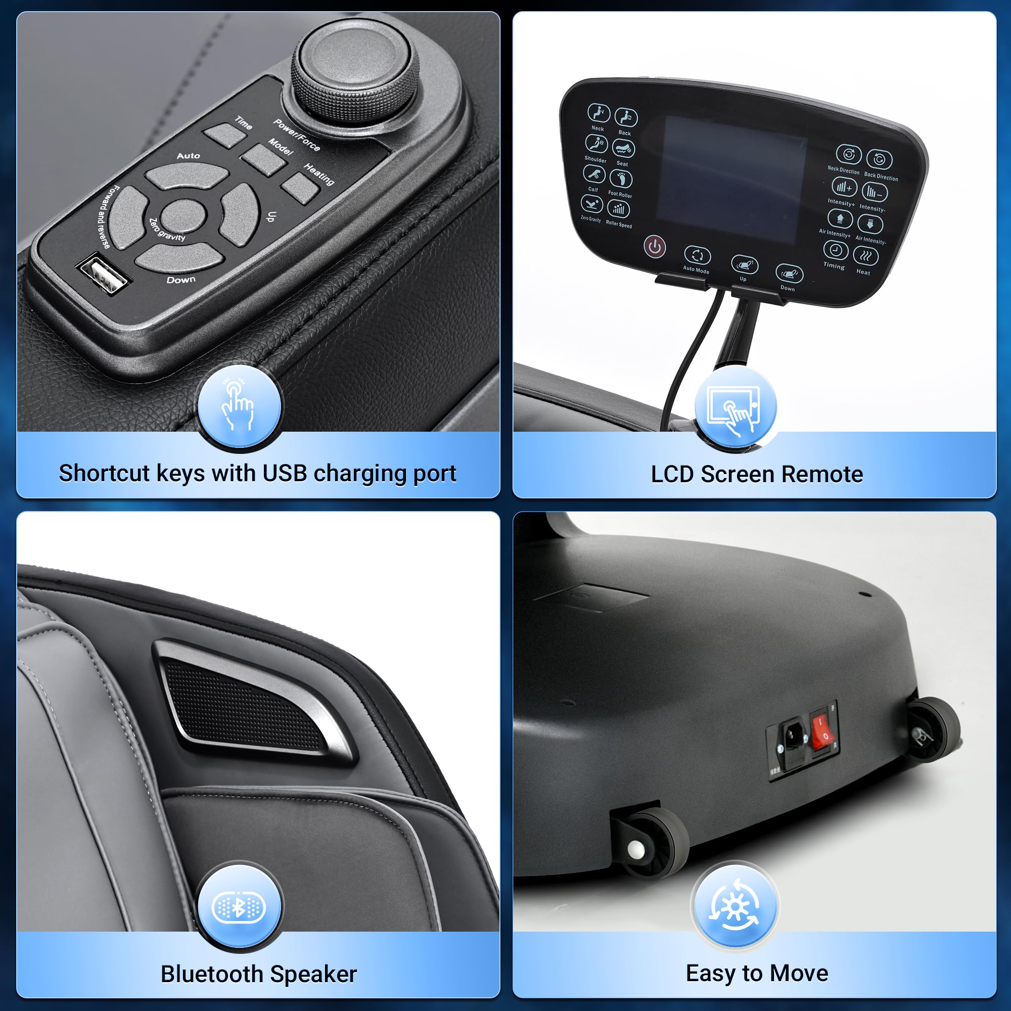 Mazzup Full Body Zero Gravity Shiatsu Massage Chair with Fully Assembled, LCD Screen, Shortcut Keys, USB Charging Port, Heat, for Loved Ones, Parents, Black