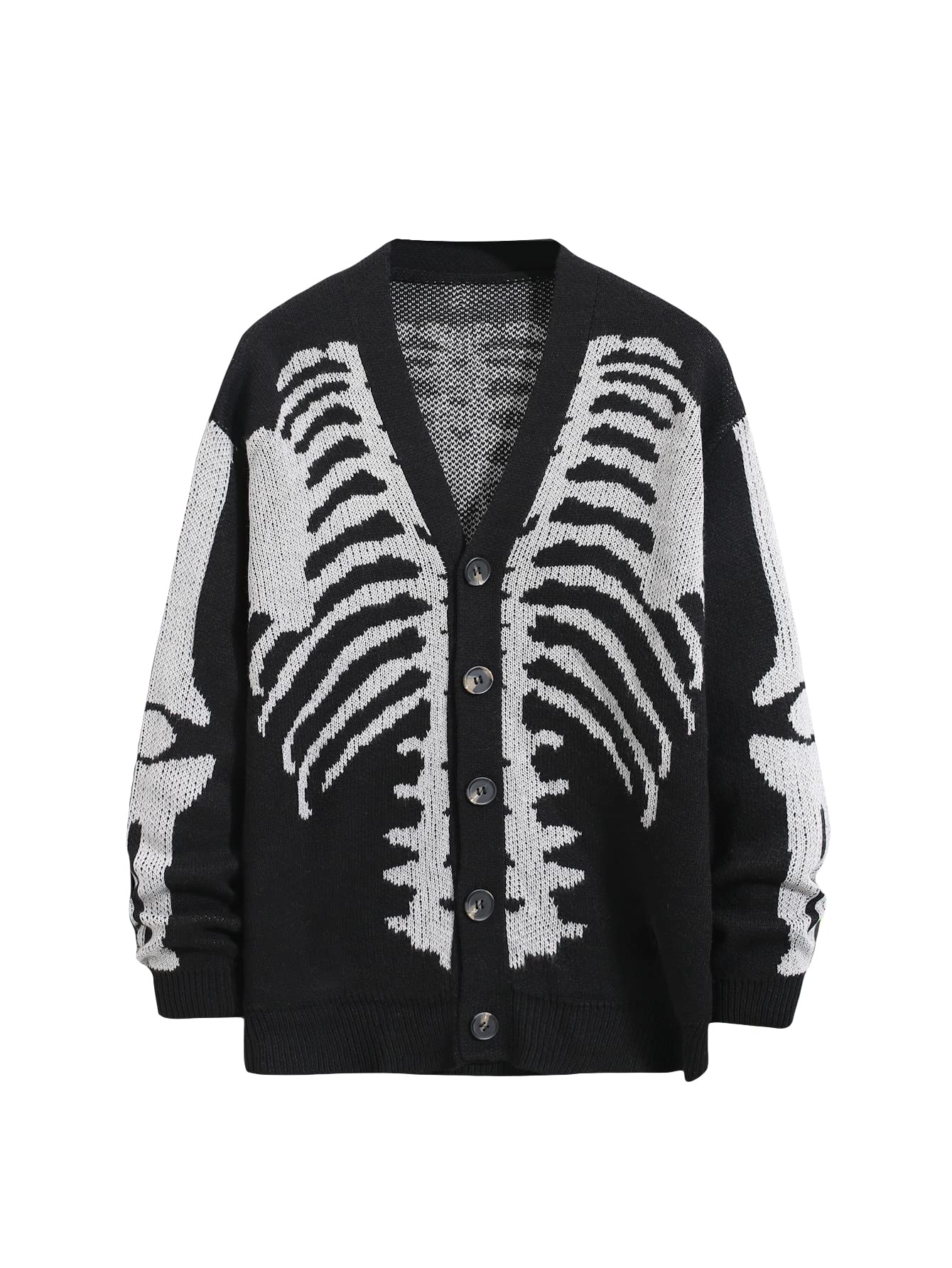 GORGLITTER Men's Skeleton Cardigan Sweater Y2K Long Sleeve Lightweight Open Front Sweater Black and White Large