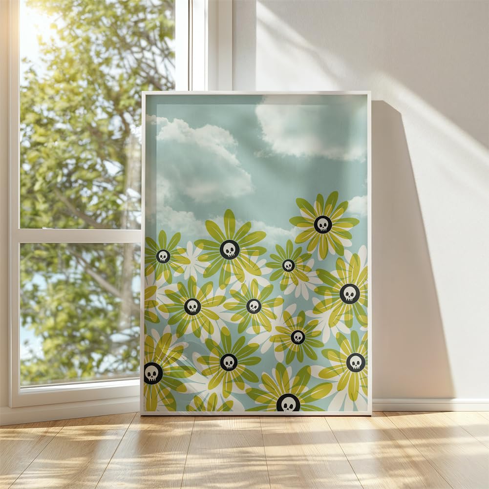 Skull flowers wall art print abstract floral poster unique home decor gift idea unframed (8x10" Print)