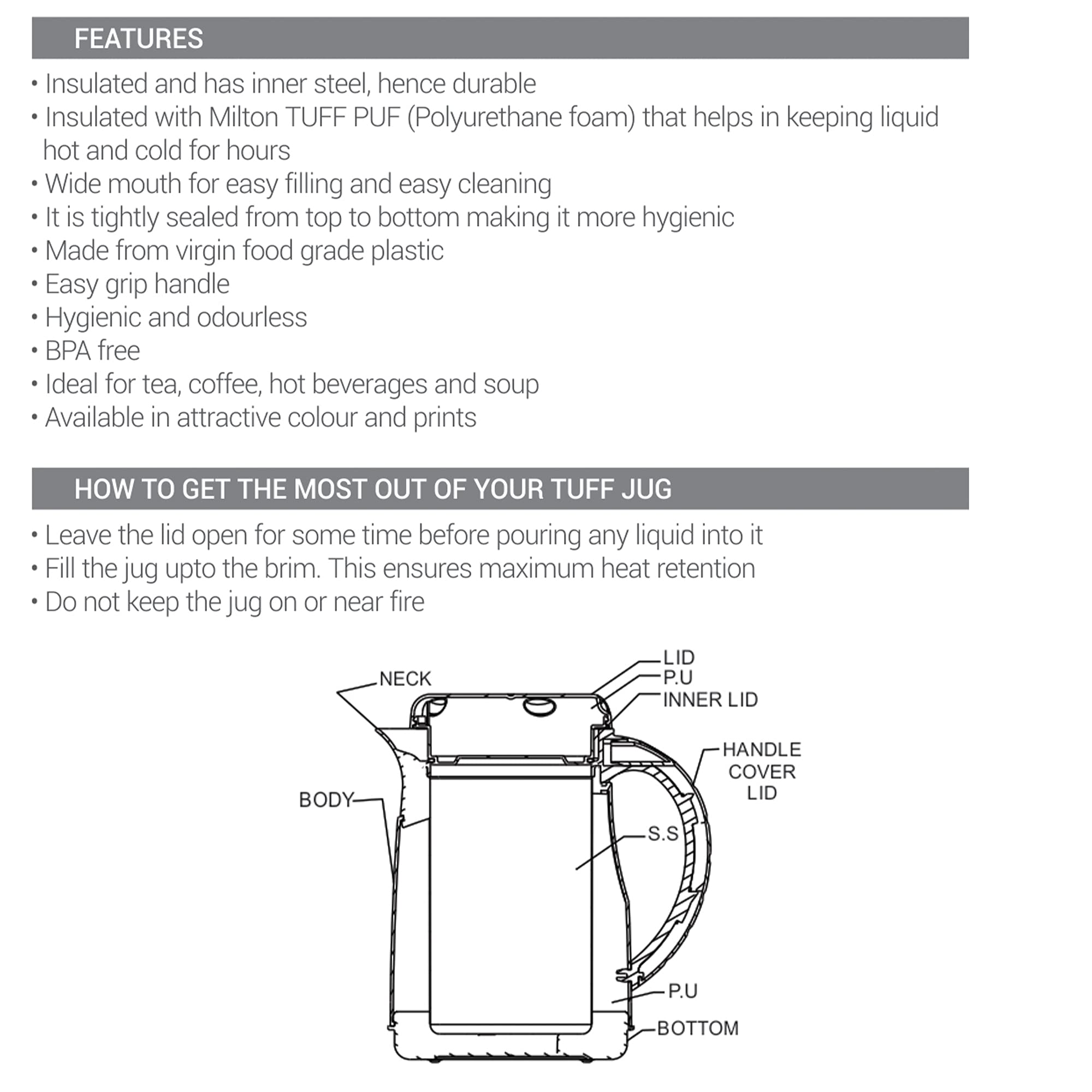 Milton Viva Tuff 500ml Tea,Coffee and Water Jug vacuum-insulated steel flask