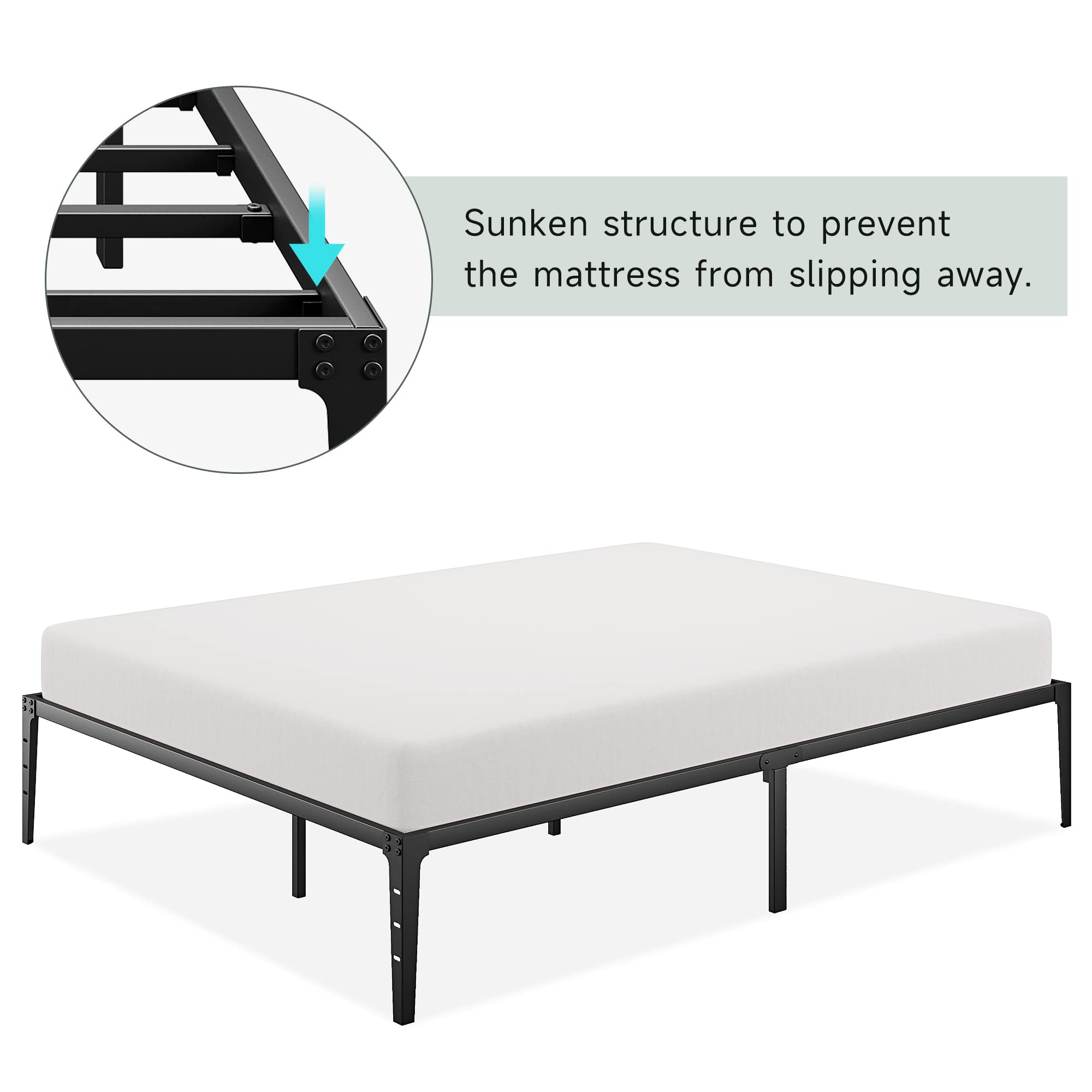 GAOMON 3 Pieces Bedroom Furniture Set, Queen Metal Platform Bed Frame with Night Stand Set 2, Bed Frame with Storage and Steel Slat Support, Nightstand with Charging Station and Drawer, Bedroom Sets