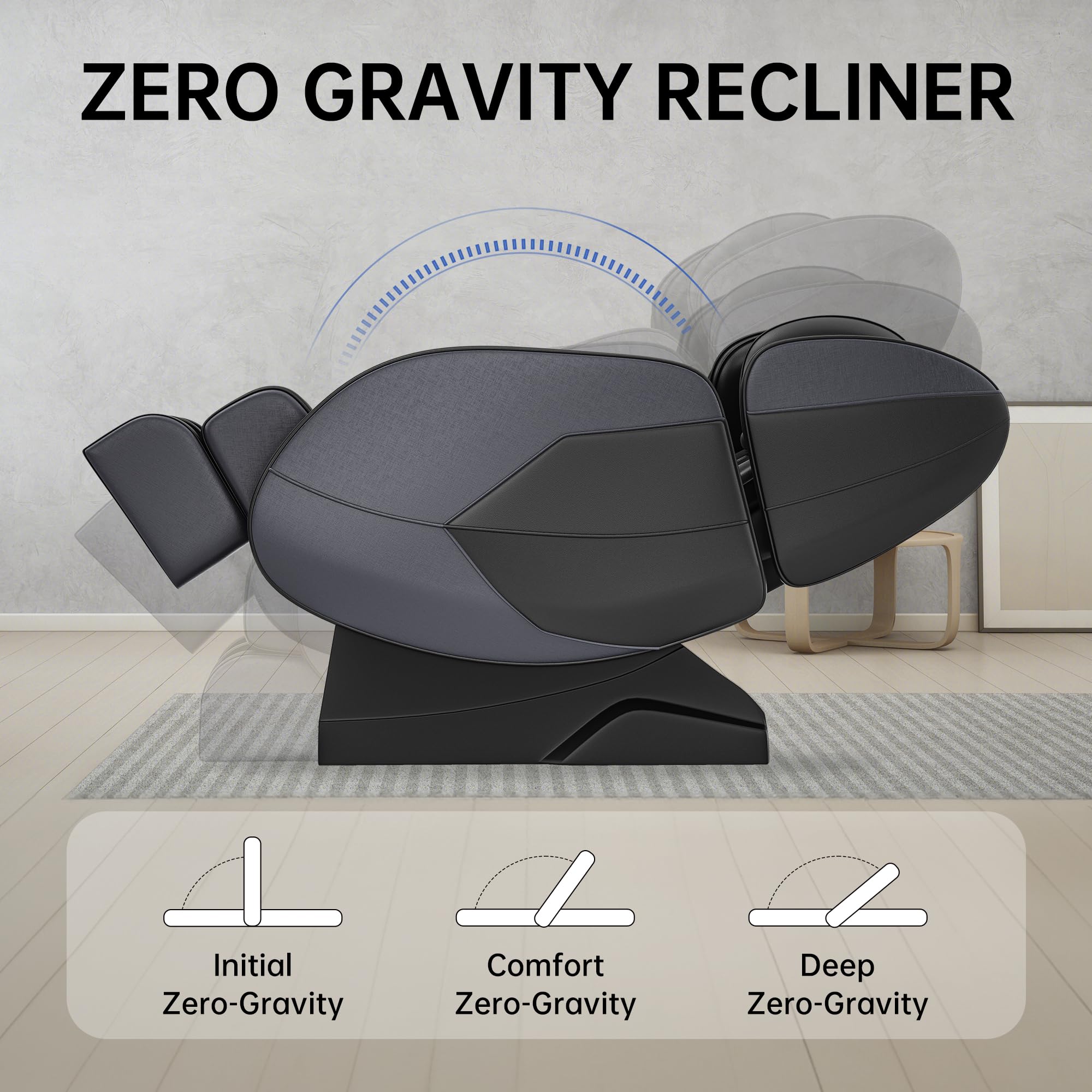 FOELRO 2024 Massage Chair, Full Body Massage Zero Gravity Chair with Foot Massage, Waist Heater, Bluetooth, Black Gray Color Collision Design