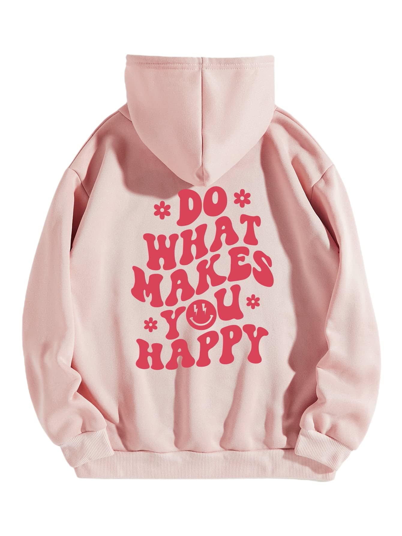 Floerns Women's Letter Graphic Printed Long Sleeve Drawstring Hoodie Sweatshirt A Light Pink L
