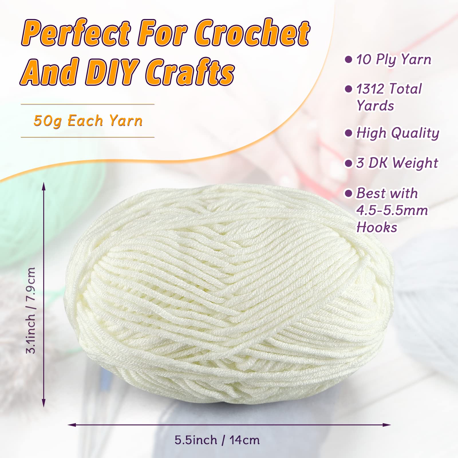 6 Pack Yarn for Crocheting and Knitting, Knitted Crochet Yarns Polyester Thread Round Rope Yarns for DIY Handbag Purse Basket Crochet Bag Fabric Yarn (Milk White)
